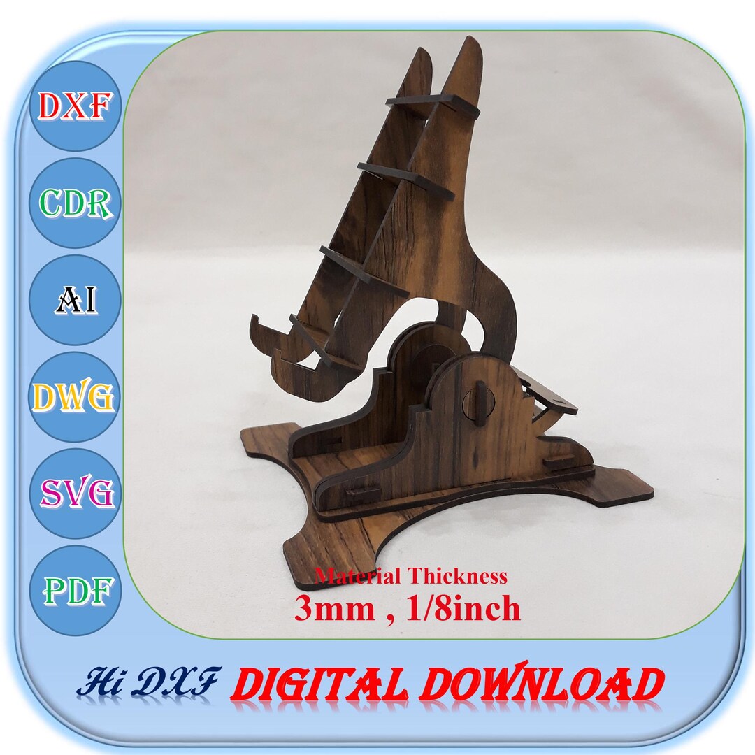 Phone Stand Laser Cut Template, 3mm 1/8inch Wooden Phone Holder Svg Dxf ...