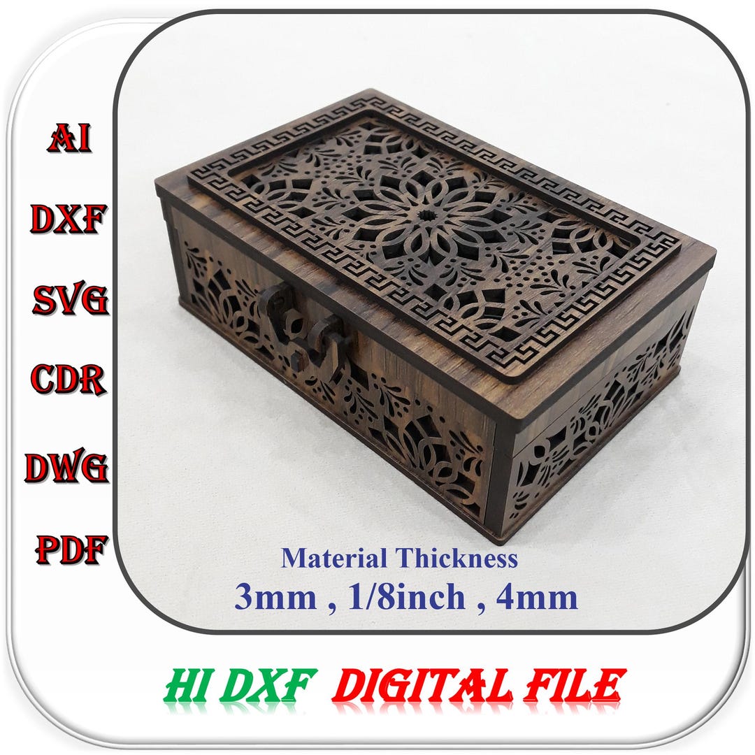 Wooden Gift Box With Flap Lid and Lock Laser Cut File Svg Dxf Ai ...