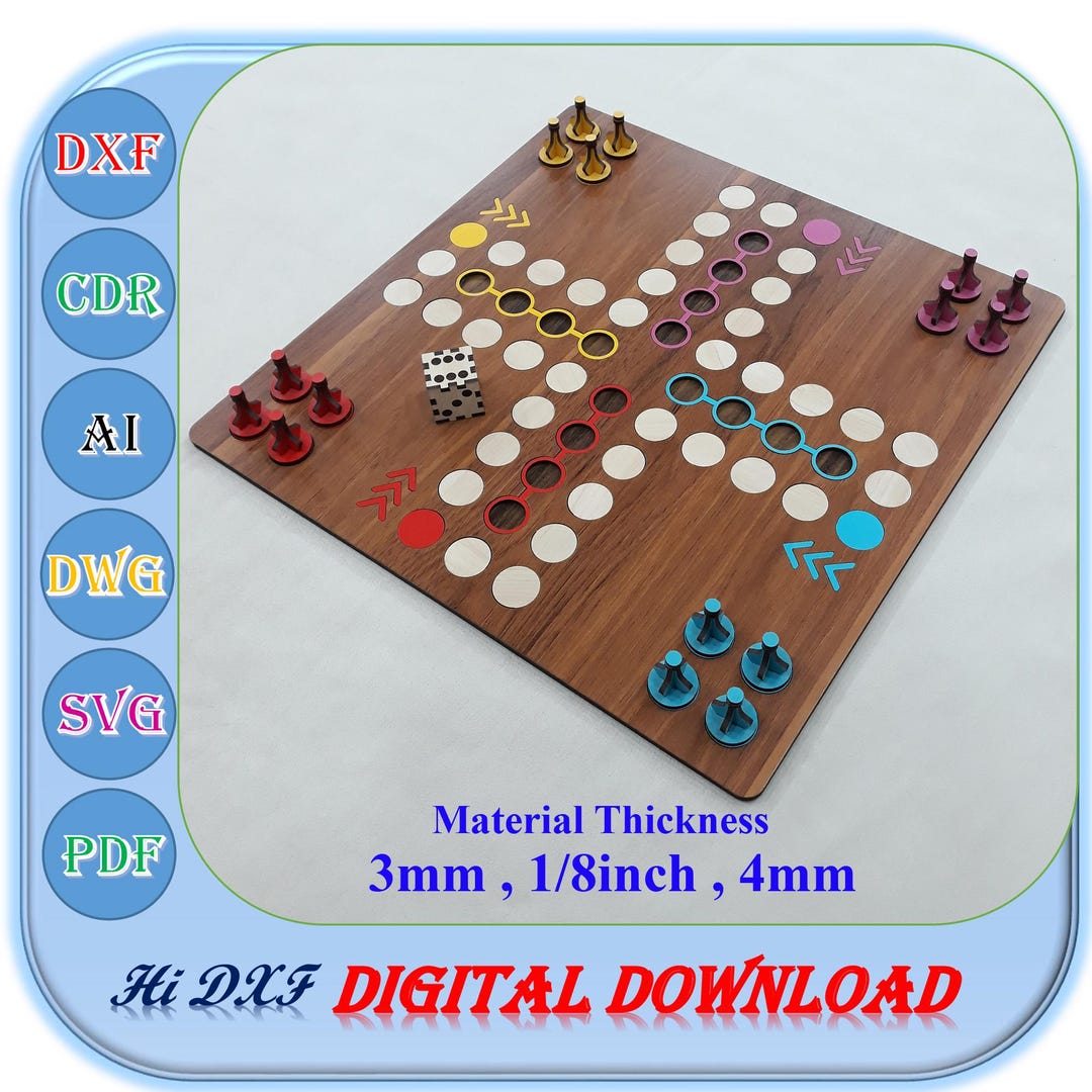 Ludo Board Game Laser Cut File, 3mm 4mm 1/8inch Wooden Ludo Family ...
