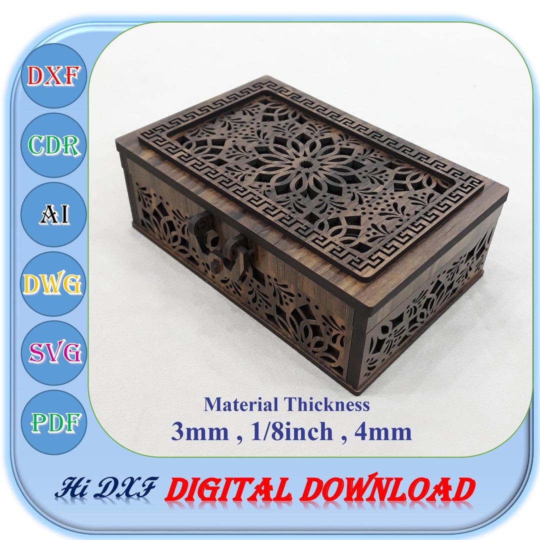 Wooden Gift Box With Flap Lid and Lock Laser Cut File Svg Dxf Ai ...