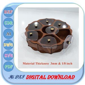 Wooden Round Box With Lid SVG Nut Serving Platter Laser Cut File 7 ...