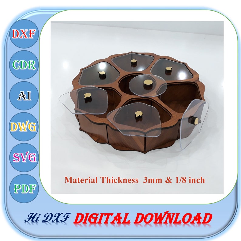 Wooden Round Box With Lid SVG Nut Serving Platter Laser Cut File 7 ...
