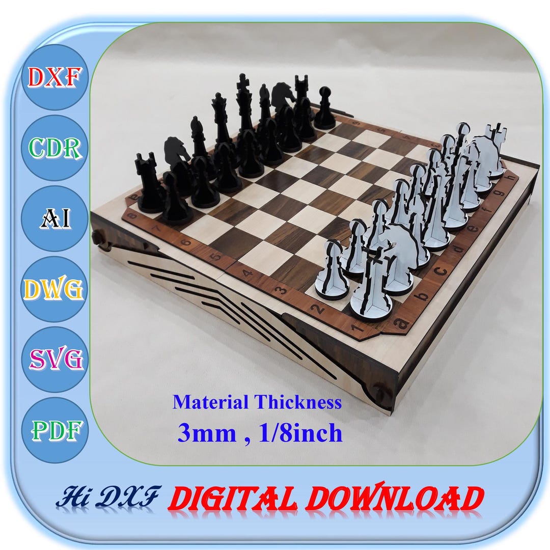 Laser Cut Chest Board Game, 3mm 1/8inch Chess Game Svg Dxf Ai Laser ...