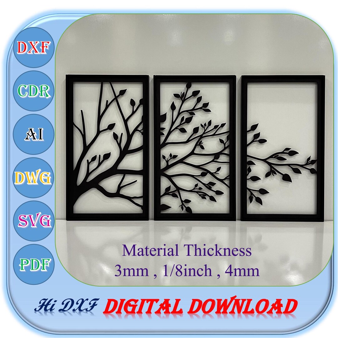 Laser Cut Wall Art Tree Branches 3 Piece 3mm 1/8inch 4mm Thickness Svg ...