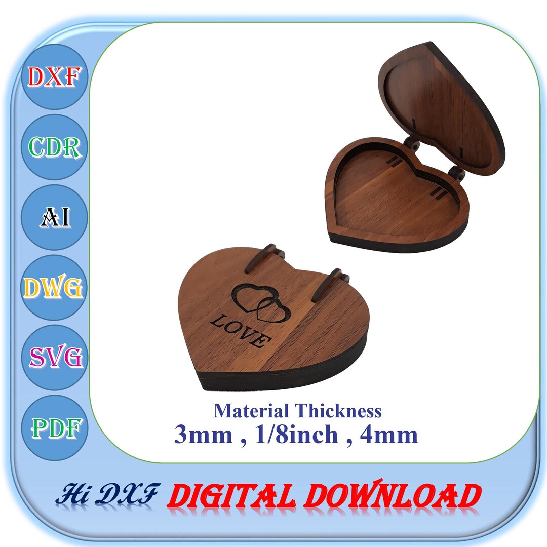 Heart Shaped Gift Box Laser Cut File 3mm 1/8inch 4mm Svg Dxf Ai ...