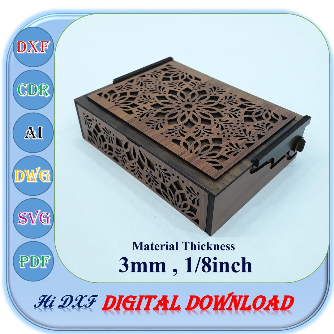 Laser Cut Gift Box Svg Dxf Ai 3mm 1/8inch Material Thickness, Laser Cutting File Box Template - Etsy