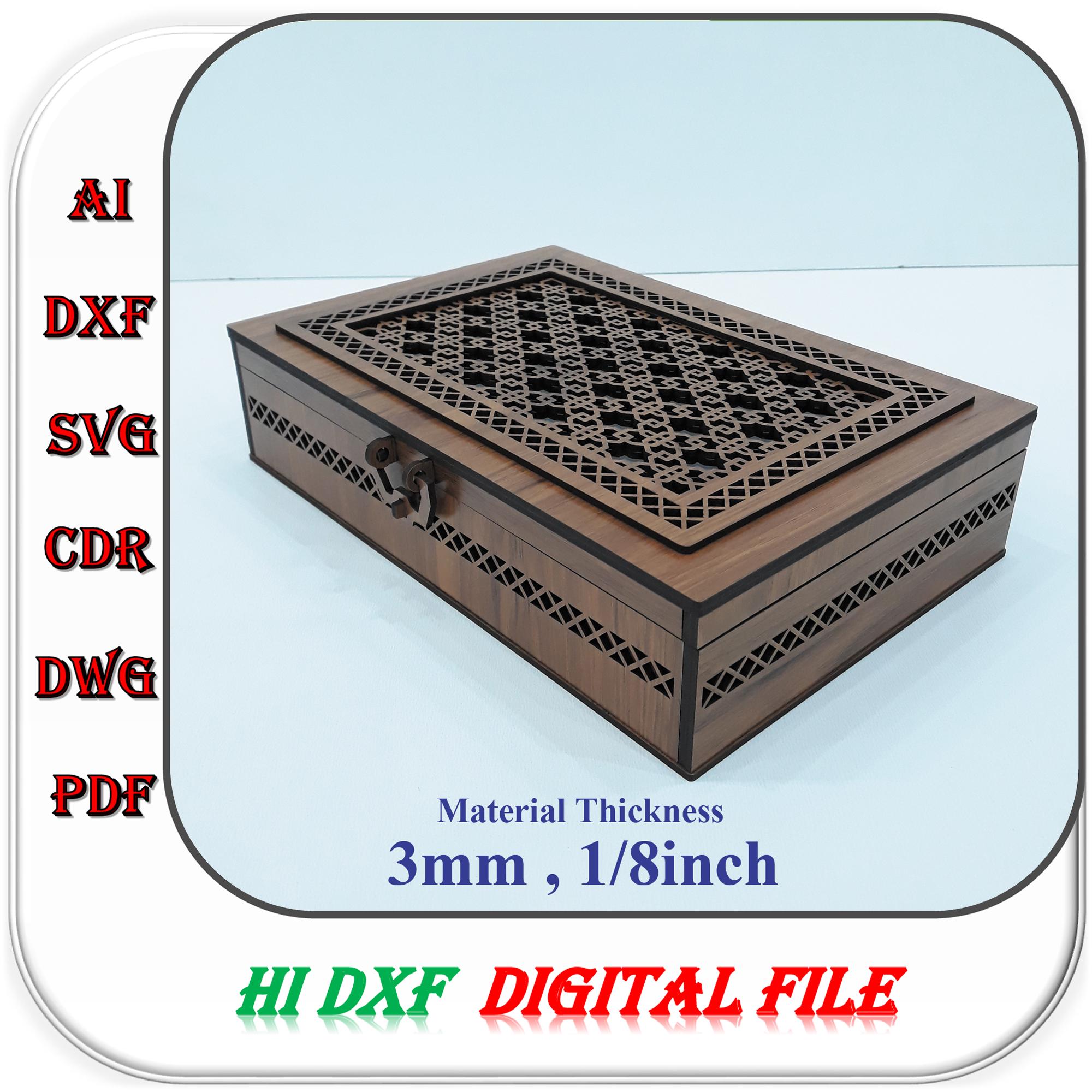 Wooden Jewelry and Gift Box Laser Cutting File for 3mm 1/8inch Svg Dxf ...