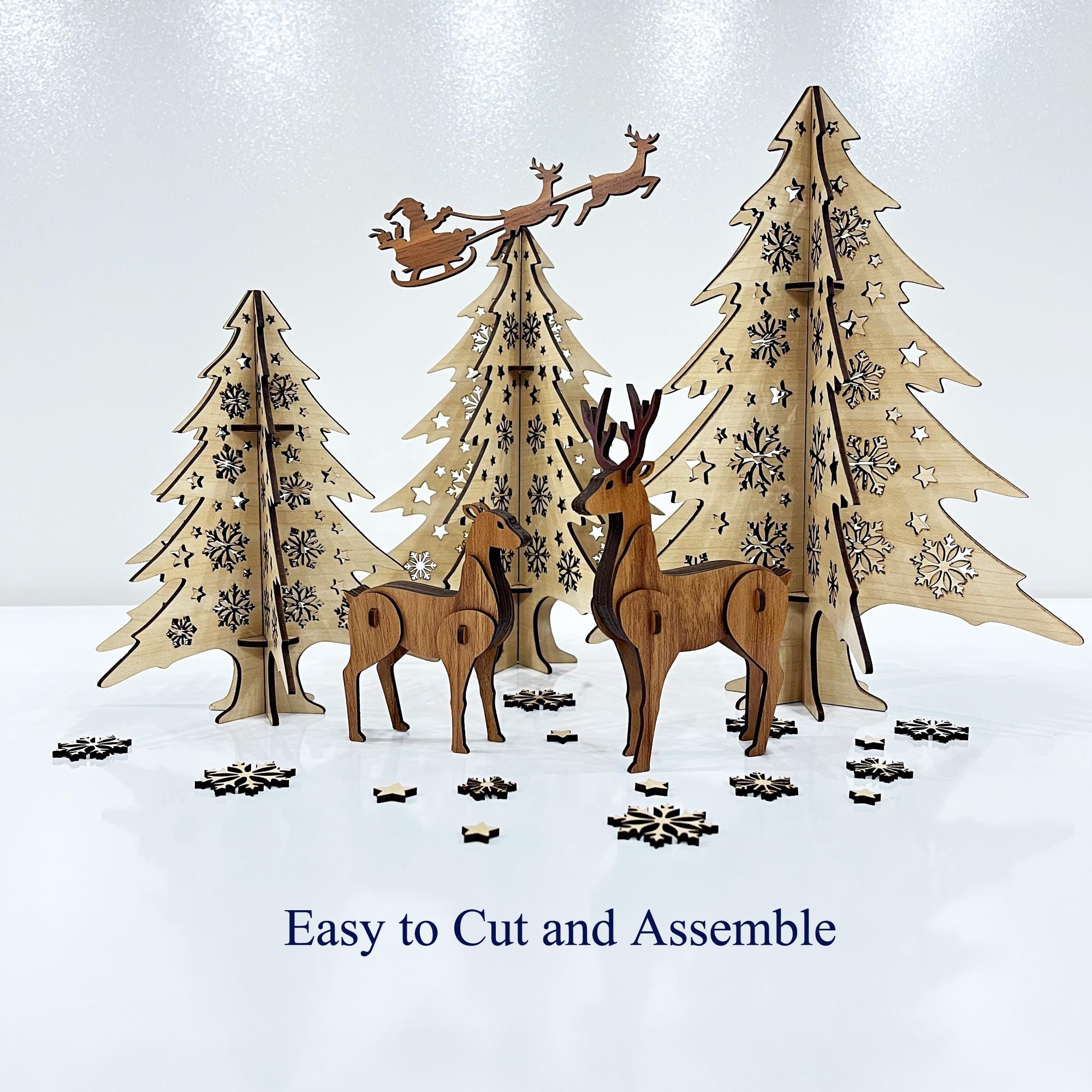 Laser Cut Christmas Tree in 3 Size and Reindeer in 2 Size for 3mm, 1 ...