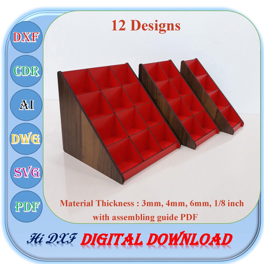Wooden 3 Tier Gift Card Display Stand Laser Cut File in 3 Size for 3mm, 4mm, 6mm, 1/8inch Svg ...