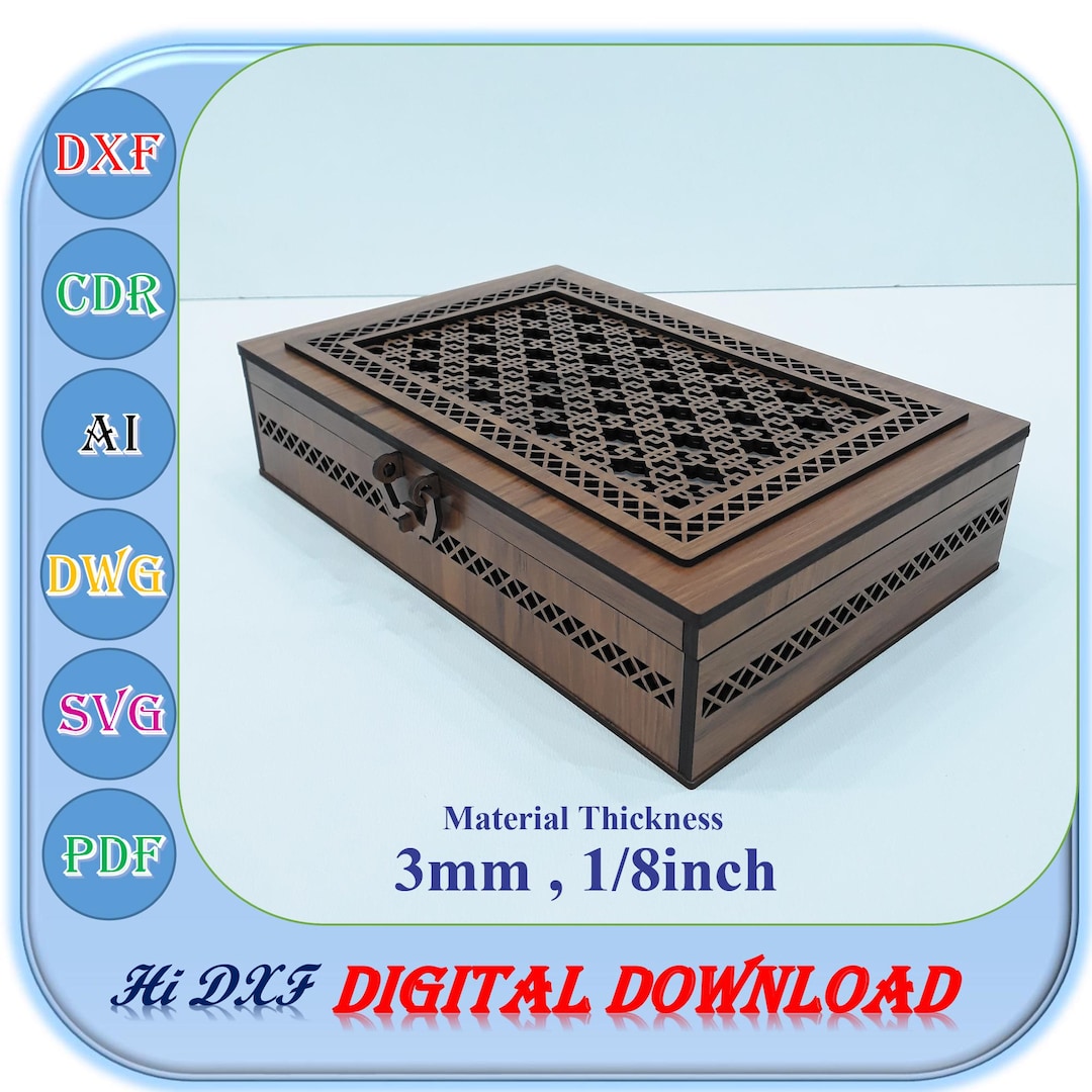Wooden Jewelry and Gift Box Laser Cutting File for 3mm 1/8inch Svg Dxf ...