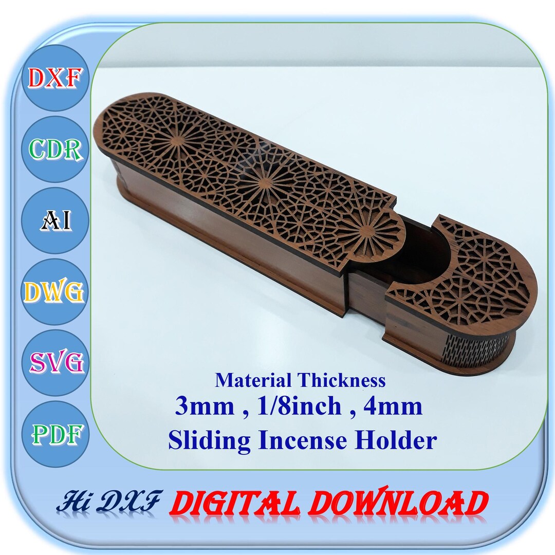 Wooden Incense Holder With Ash Catcher and Sliding Door Laser Cut File ...