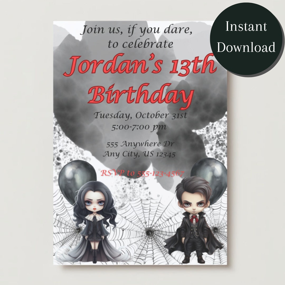 Spooky Birthday Invitation Template: Editable Gothic Halloween Party ...