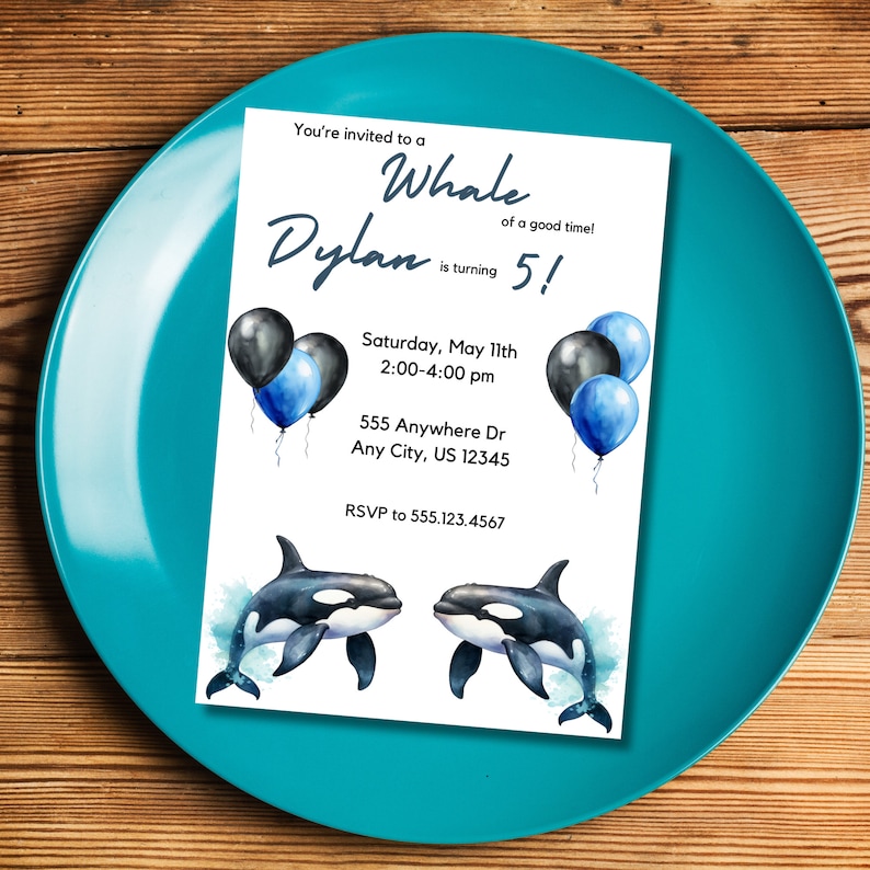 Whale Birthday Invitation, INSTANT DOWNLOAD, Editable, Printable Orca ...