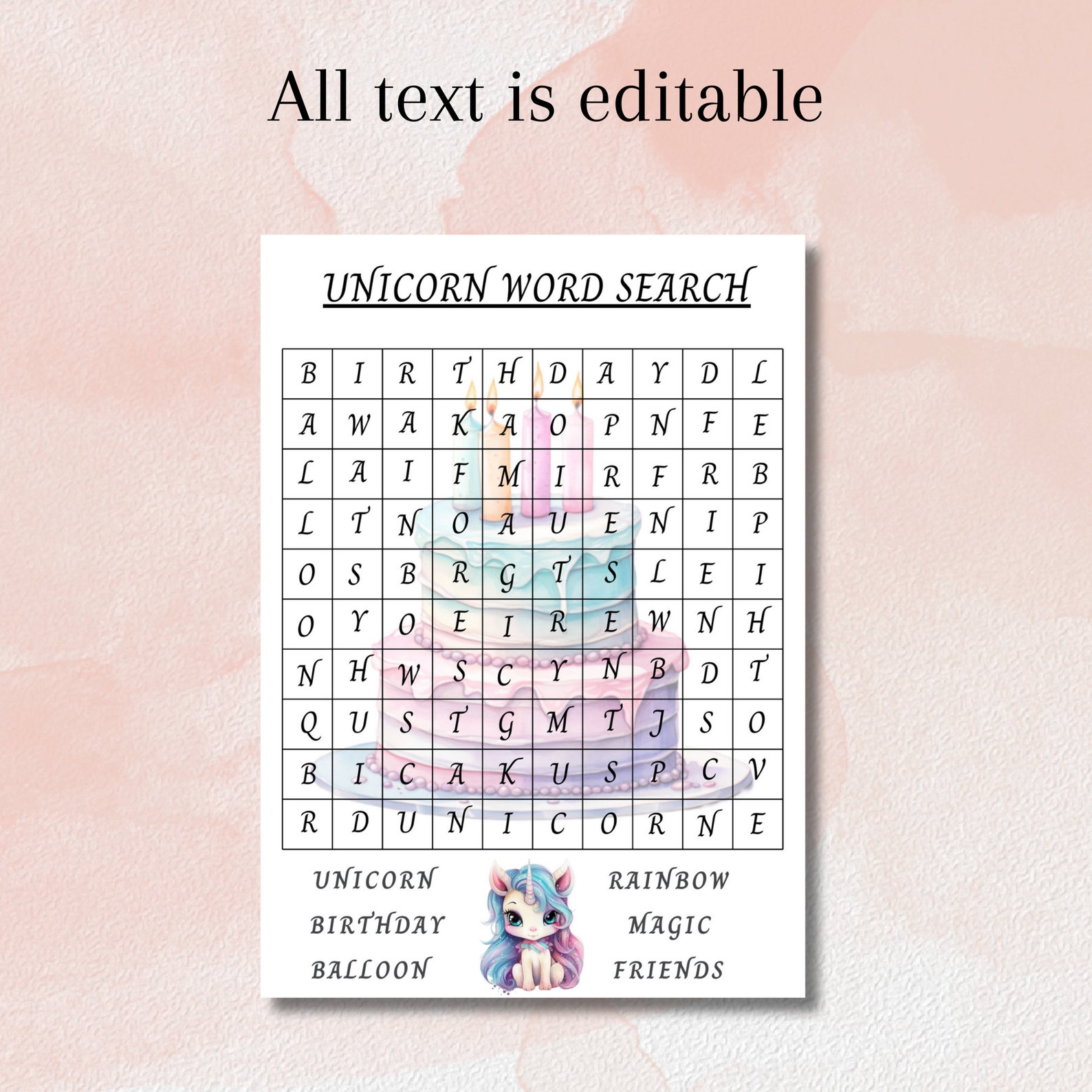 Unicorn Themed Birthday Party Game Templates, INSTANT DOWNLOAD, 5 ...