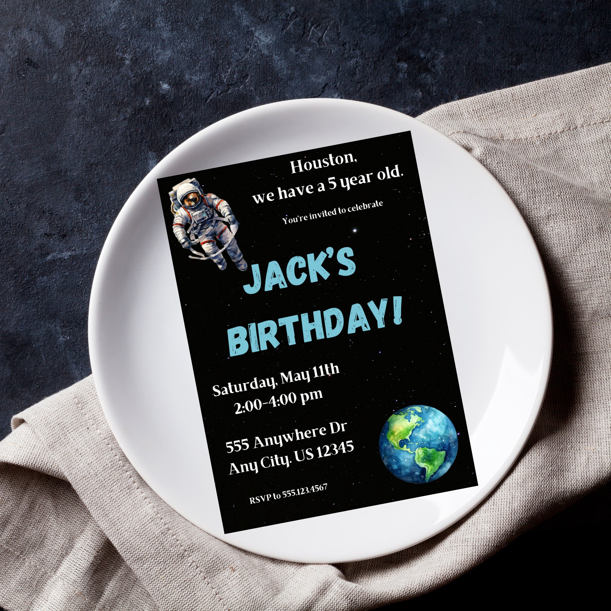 Space Theme Birthday Invitation Template, INSTANT DOWNLOAD, Editable ...