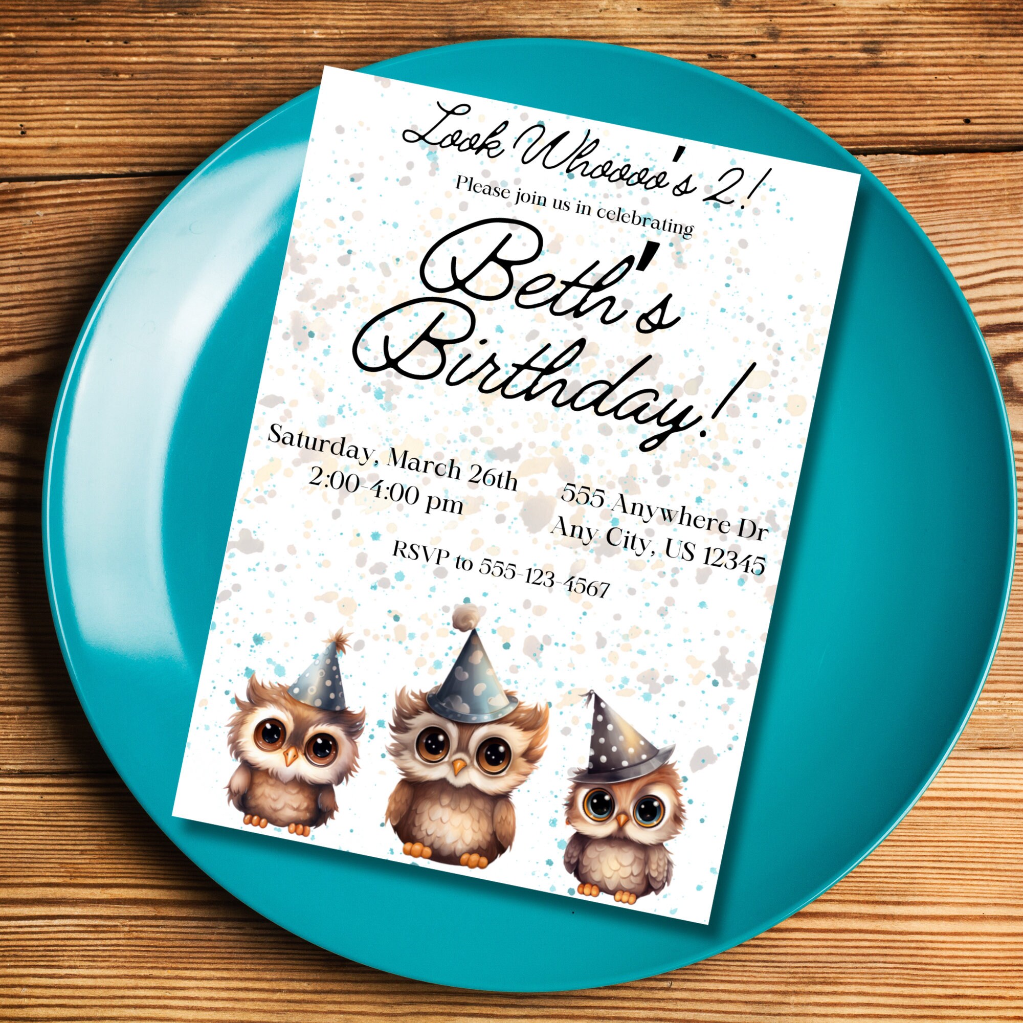 Owl Themed Birthday Party Invitation Template, INSTANT DOWNLOAD ...