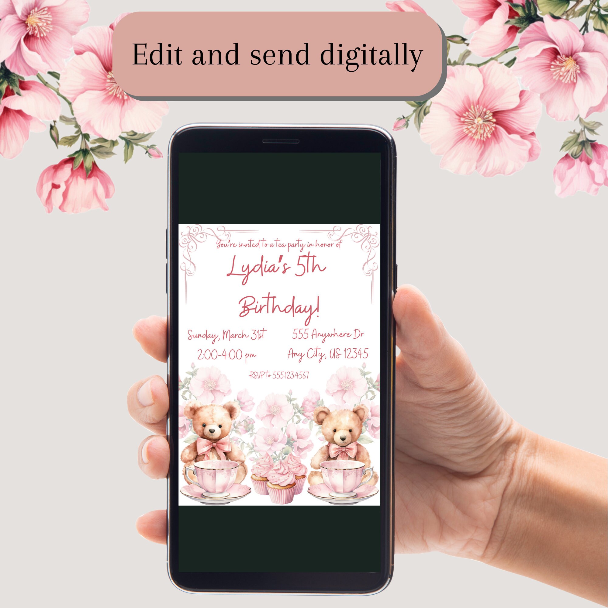 Tea Party Birthday Invitation Template, INSTANT DOWNLOAD, Editable ...