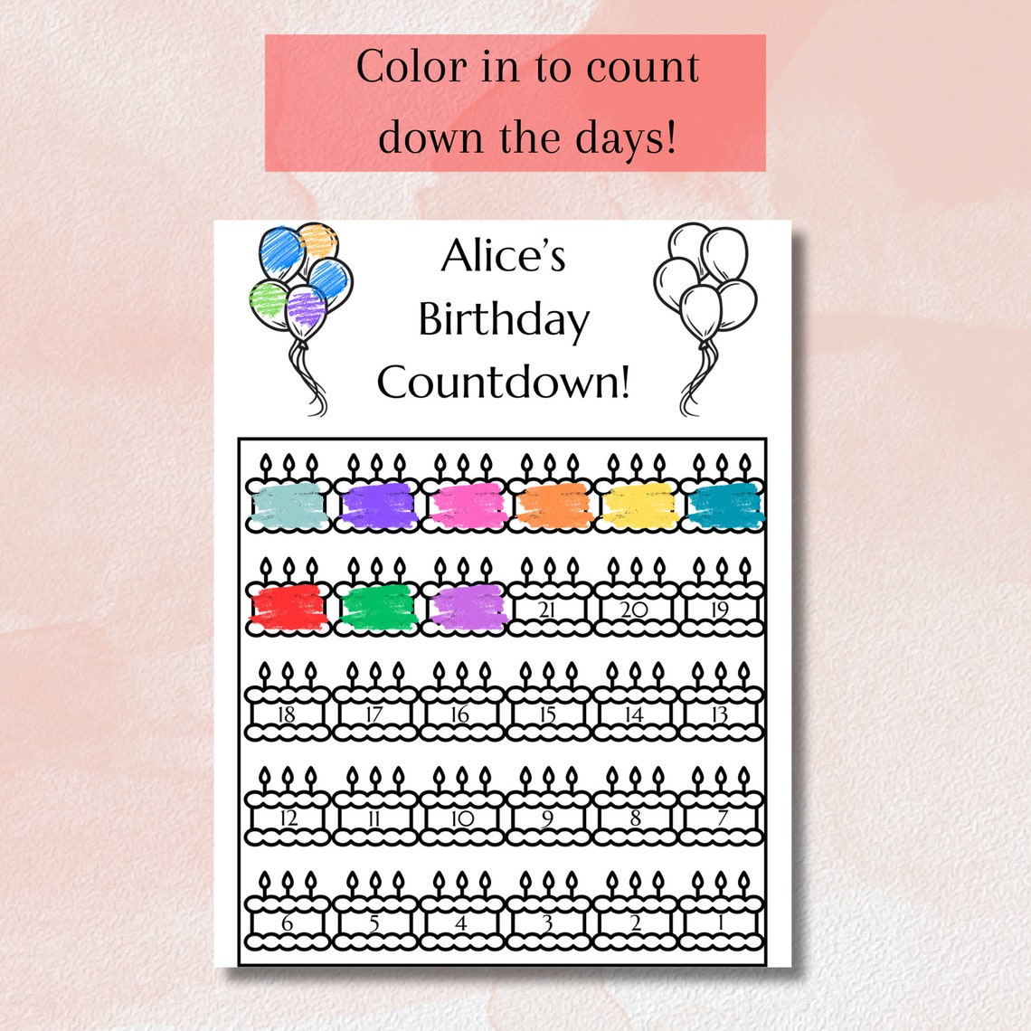Birthday Countdown Template, INSTANT DOWNLOAD, Editable, Printable ...