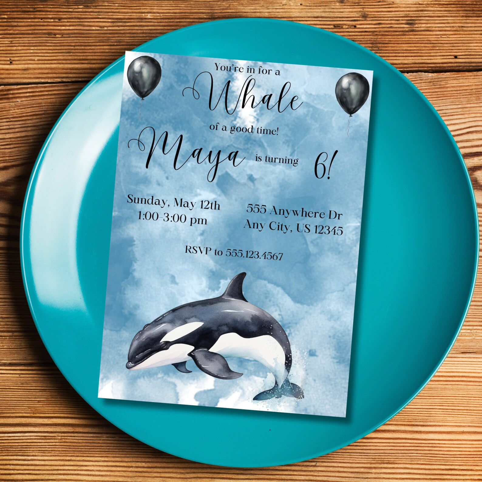 Whale Birthday Invitation, INSTANT DOWNLOAD, Editable Orca Party Invite ...