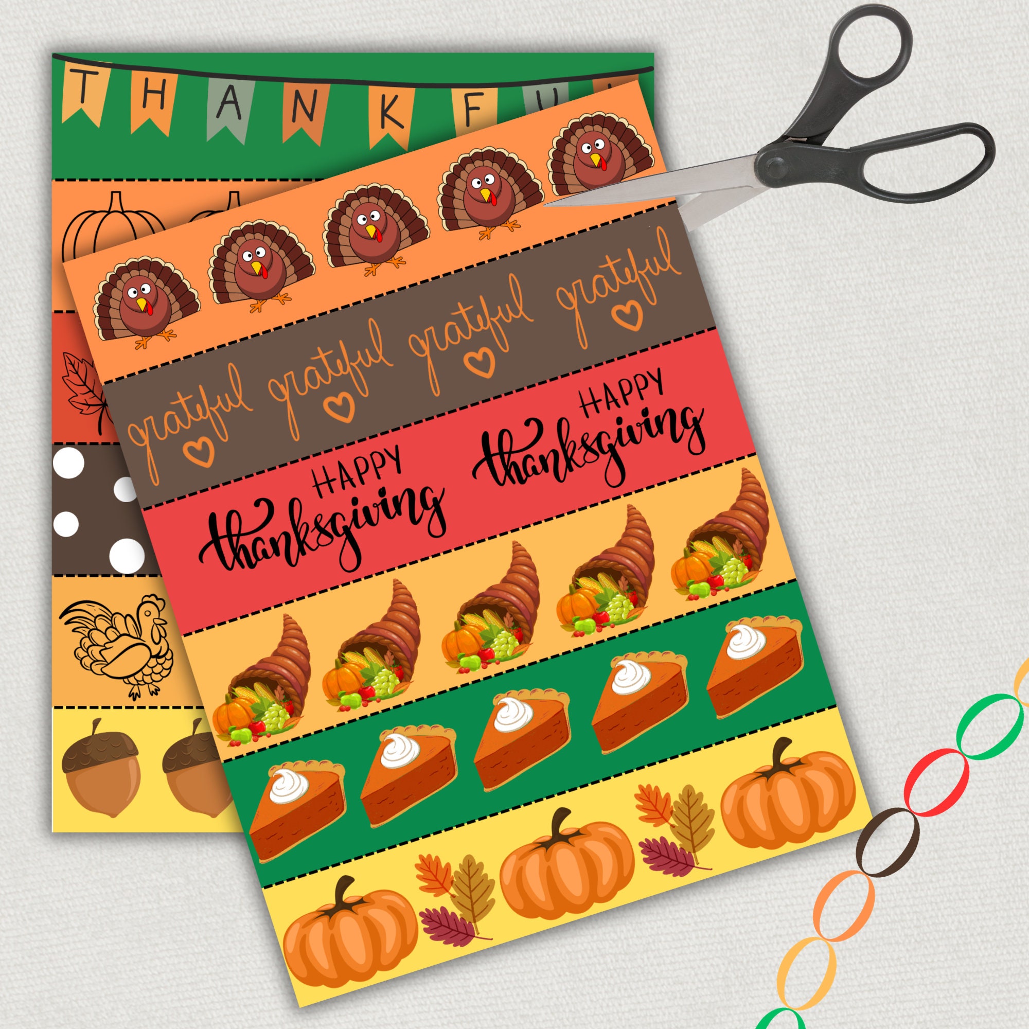 Thanksgiving Paper Chain, INSTANT DOWNLOAD, Print and Cut, Countdown or ...