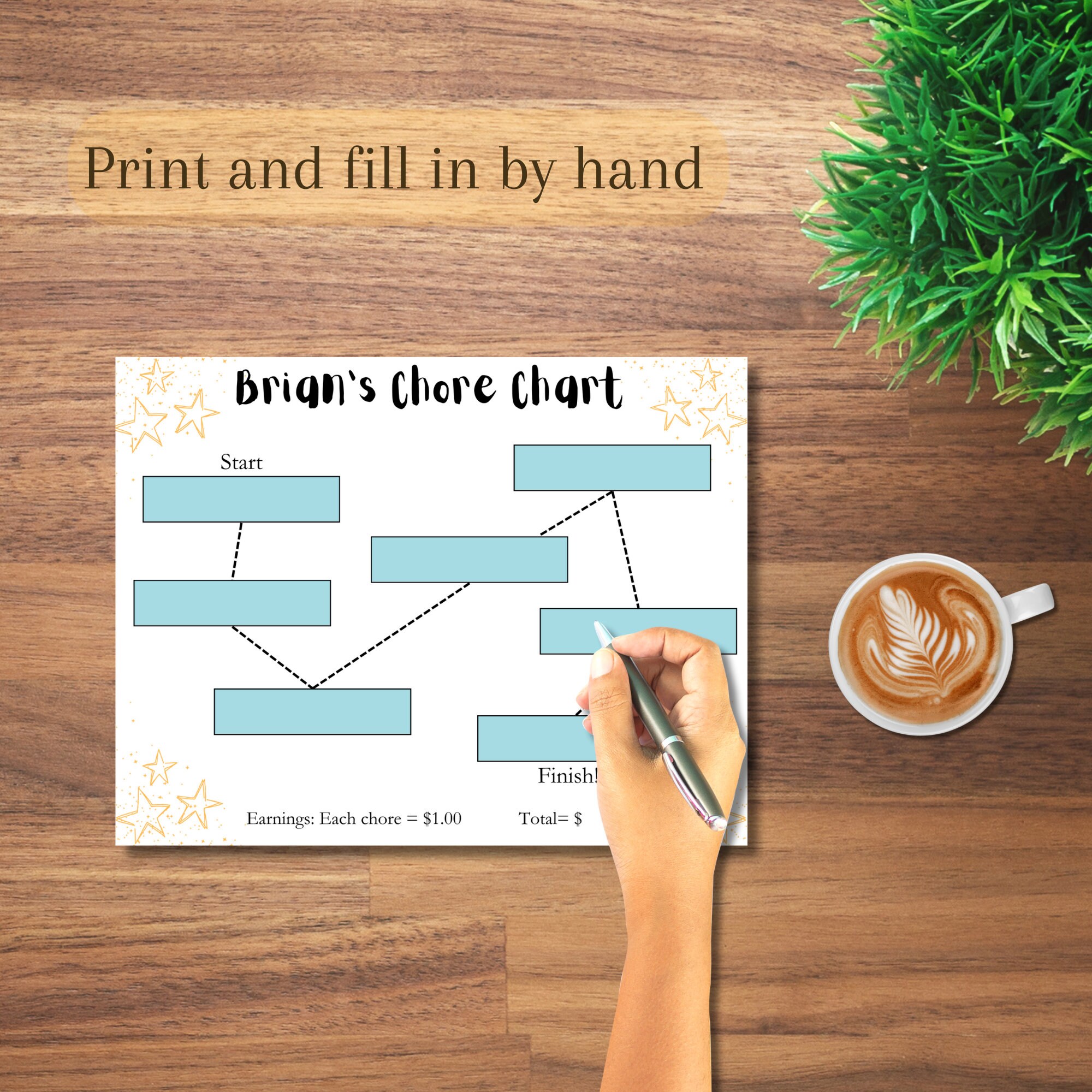 Kids Chore Chart Template, INSTANT DOWNLOAD, Editable Star Themed ...
