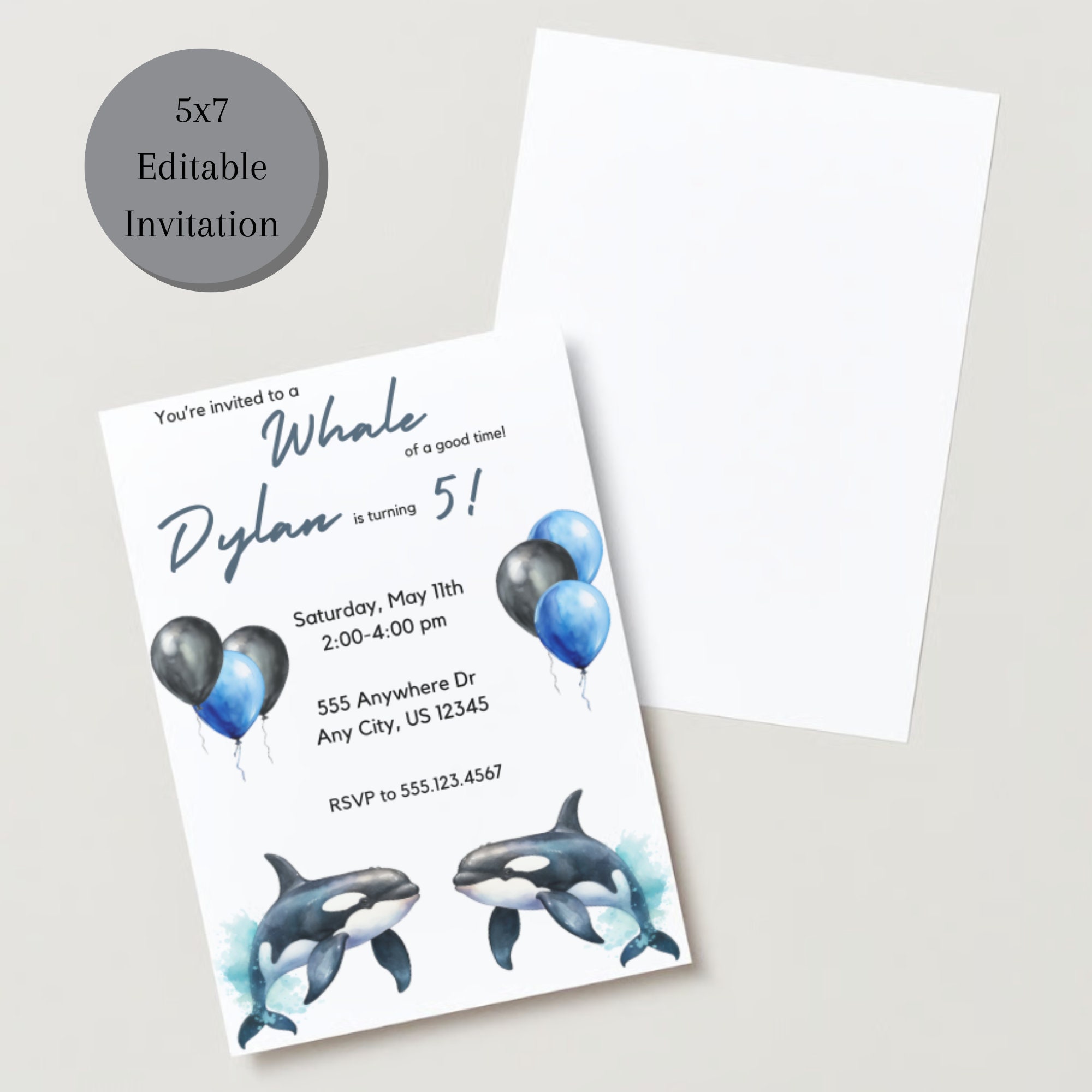 Whale Birthday Invitation, INSTANT DOWNLOAD, Editable, Printable Orca ...