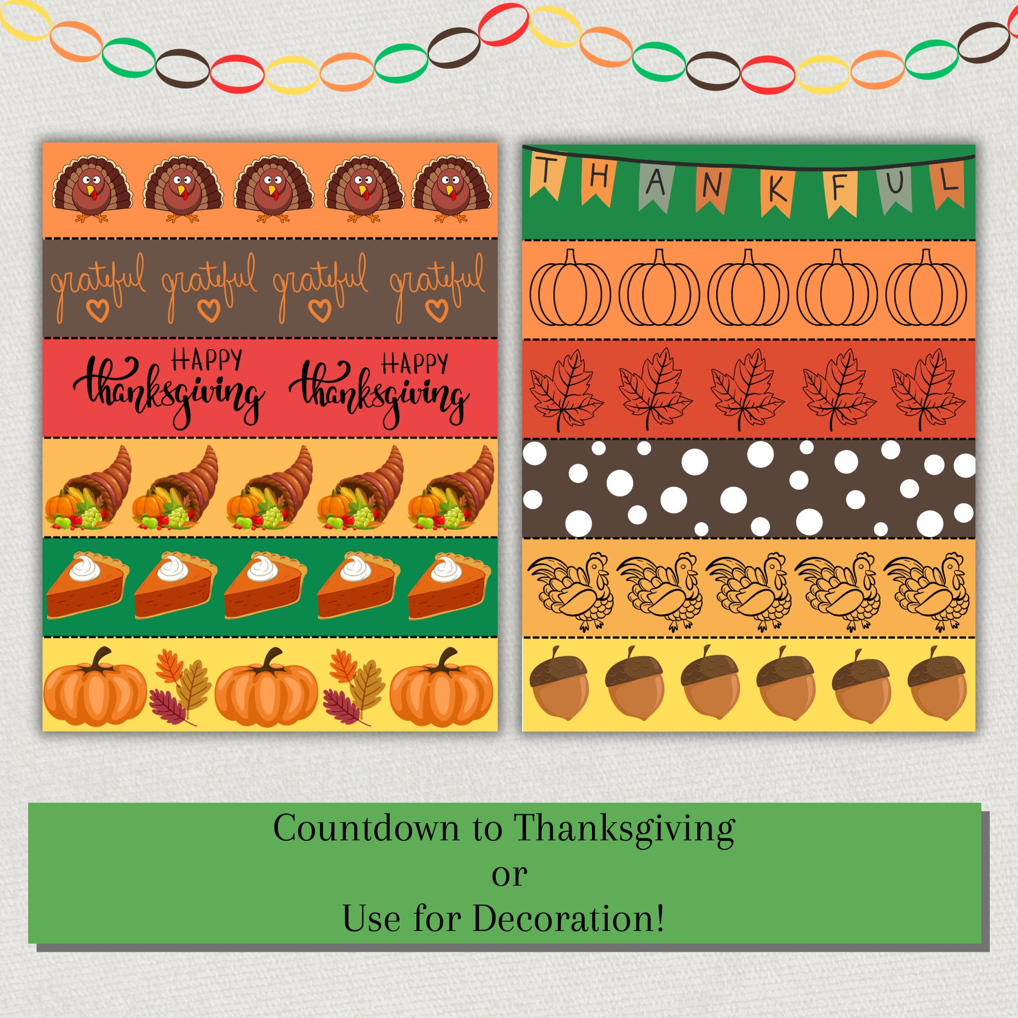 Thanksgiving Paper Chain, INSTANT DOWNLOAD, Print and Cut, Countdown or ...