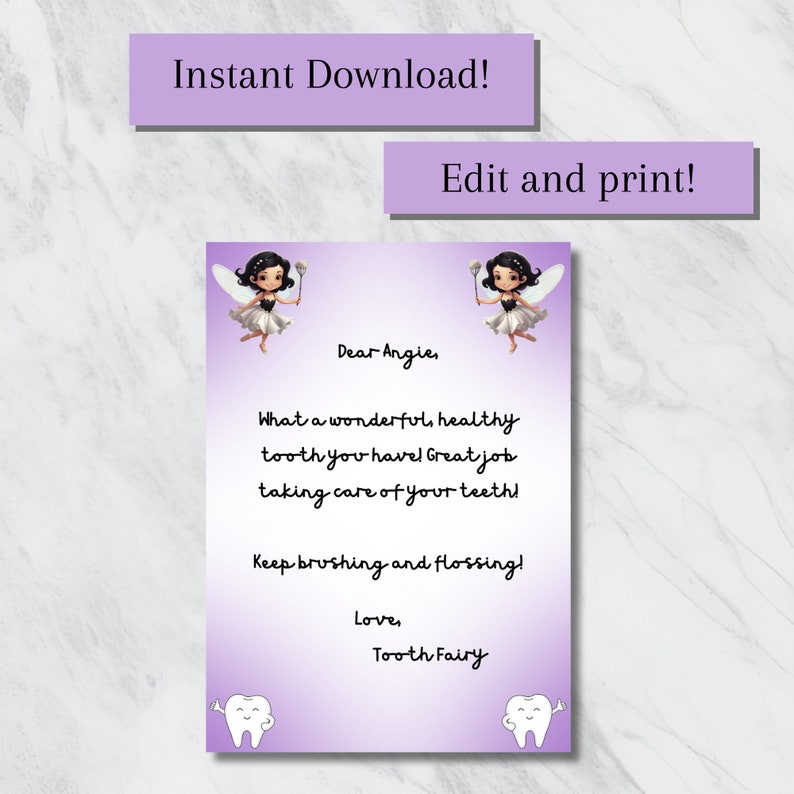 Letter From Tooth Fairy Template, INSTANT TEMPLATE, Edit and Print or ...