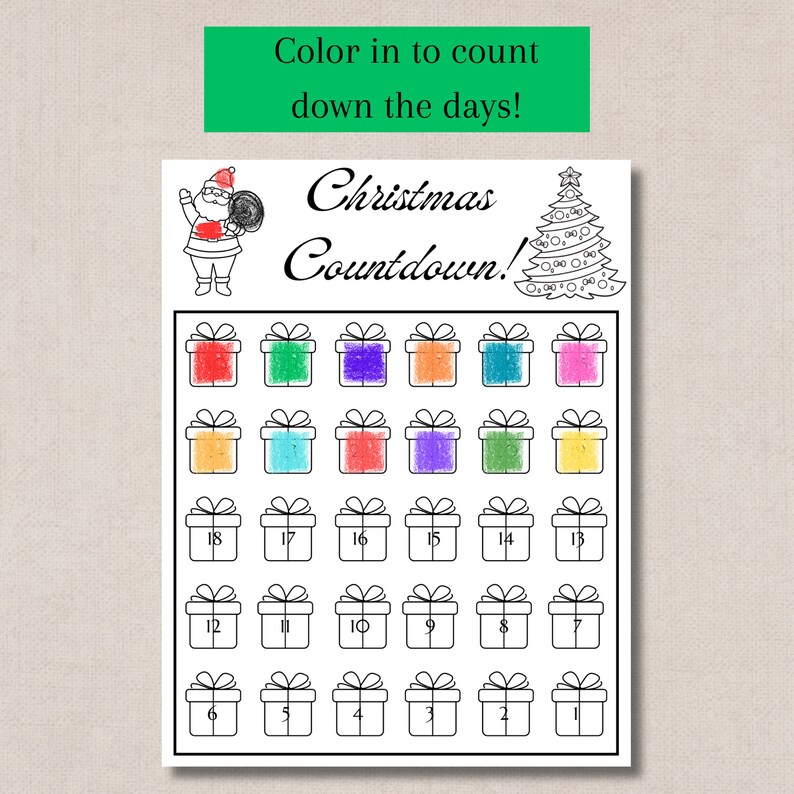 Christmas Countdown Template, INSTANT DOWNLOAD, Editable 30 Day Color ...