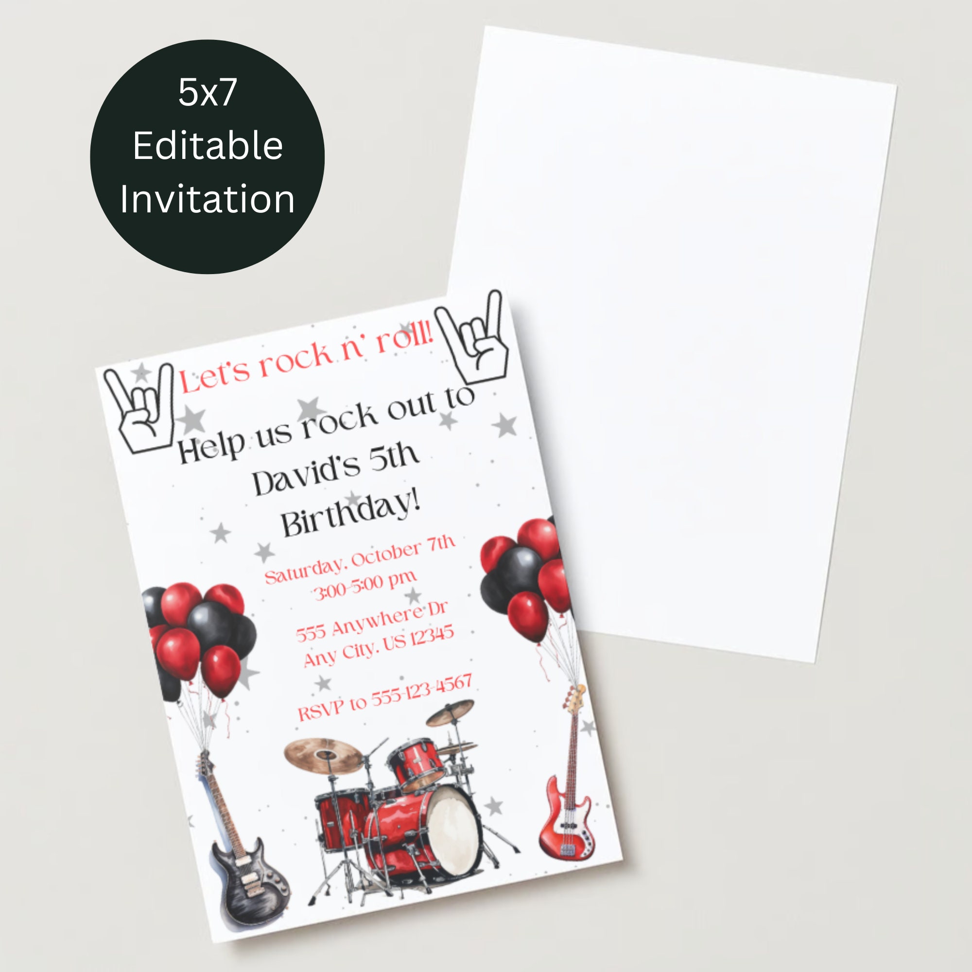 Rock N' Roll Birthday Party Invitation Template, INSTANT DOWNLOAD ...