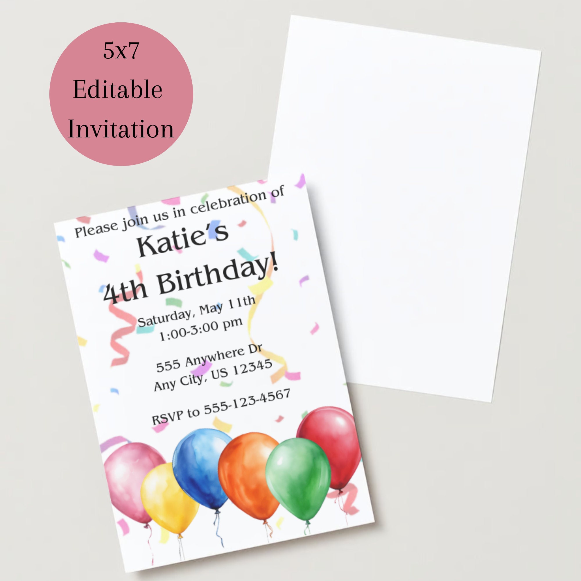 Balloon Birthday Invitation Template, INSTANT DOWNLOAD, Editable Kid or ...