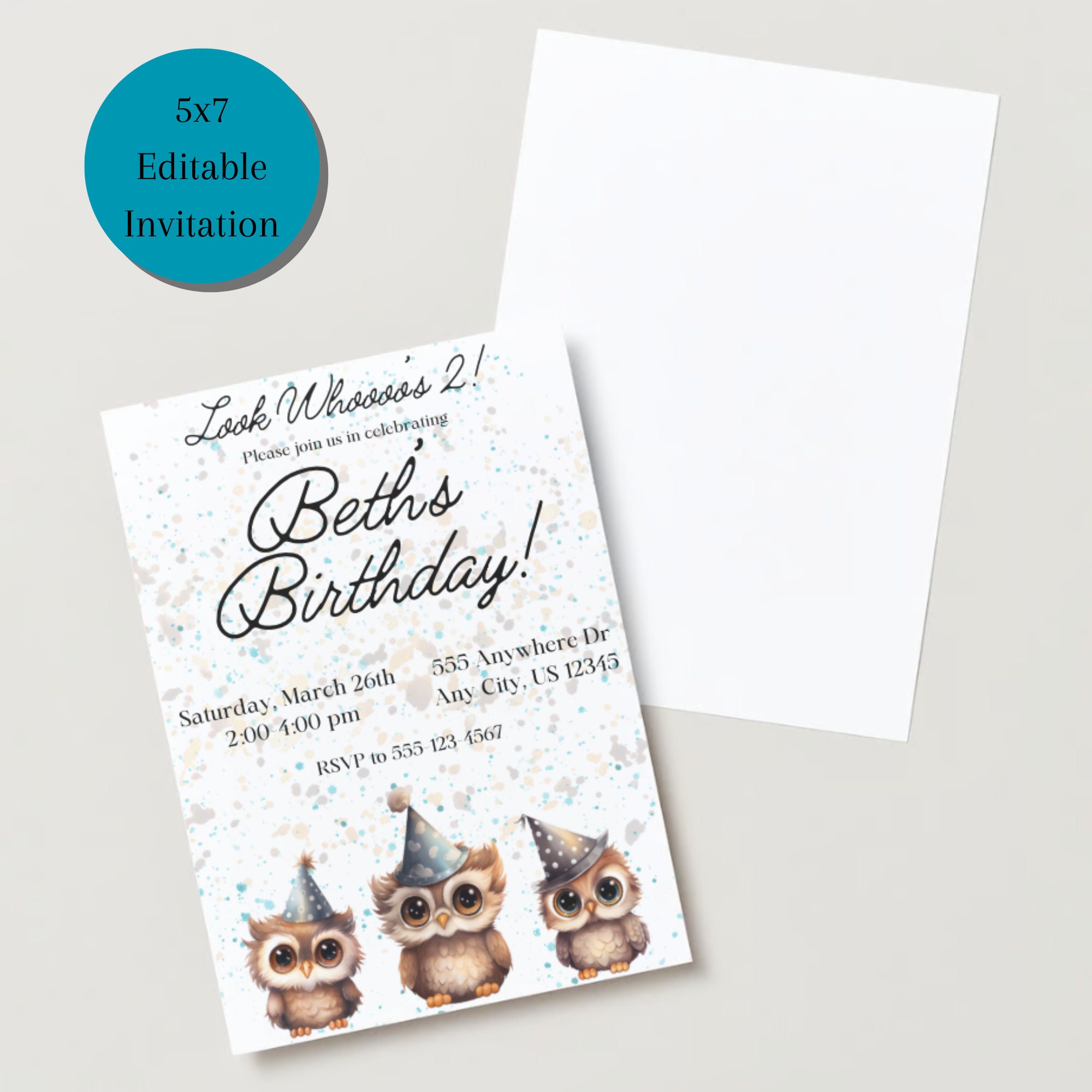 Owl Themed Birthday Party Invitation Template, INSTANT DOWNLOAD ...