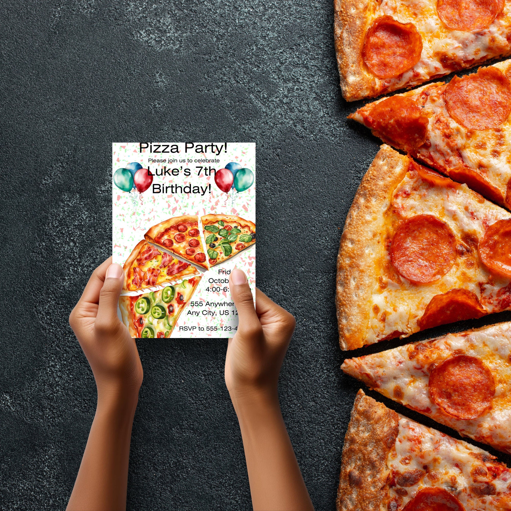 Pizza Party Themed Invitation Template, INSTANT DOWNLOAD, Editable ...