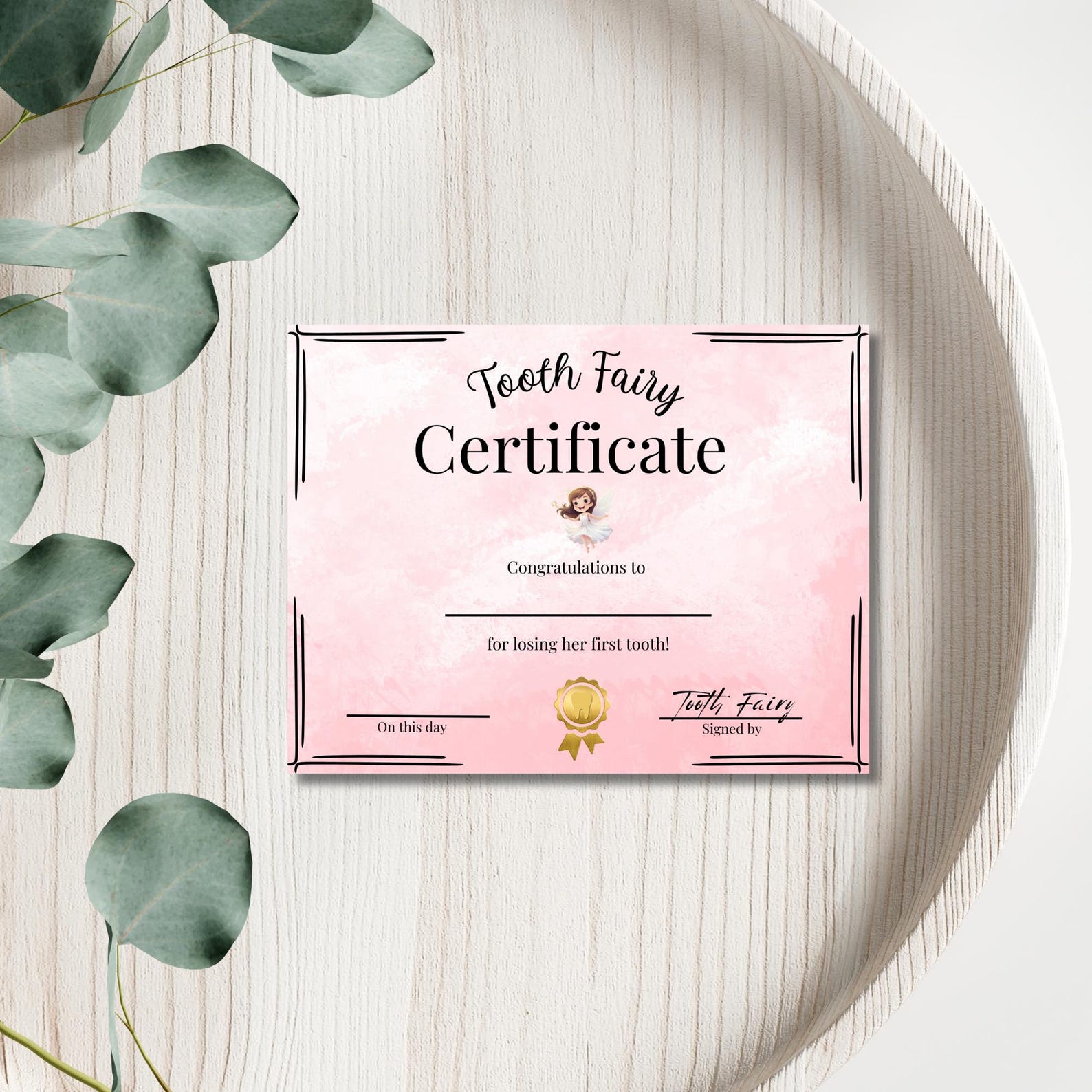 Tooth Fairy Certificate, First Tooth, Milestone, Printable, Pink - Etsy