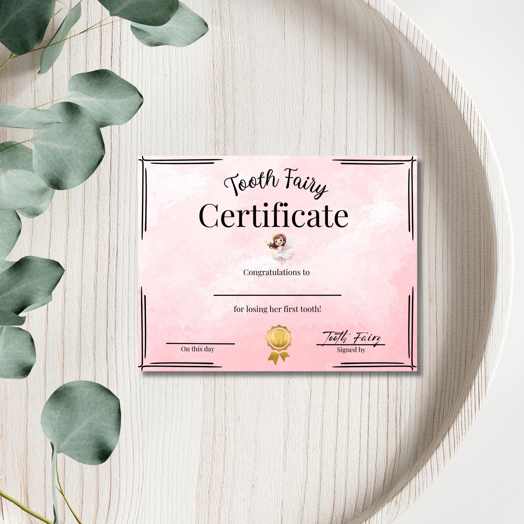 Tooth Fairy Certificate, First Tooth, Milestone, Printable, Pink - Etsy
