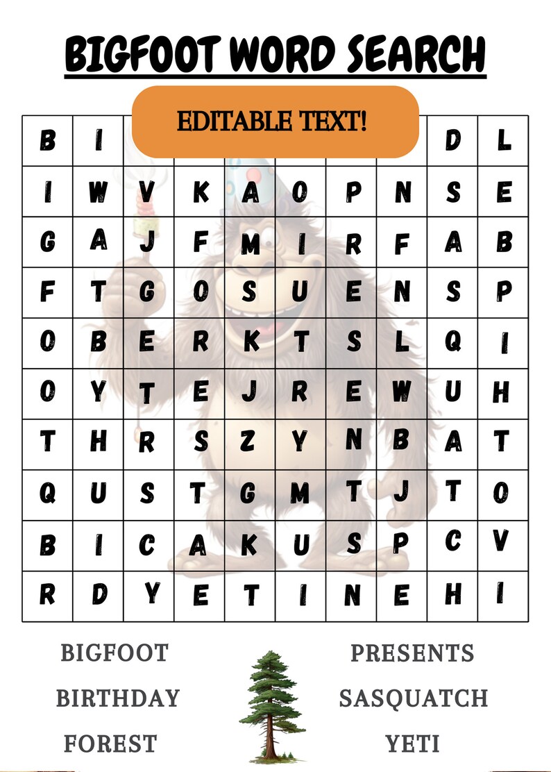 Bigfoot Themed Birthday Party Game Templates, INSTANT DOWNLOAD, 5 ...