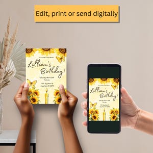 Yellow Themed Birthday Party Invitation, INSTANT DOWNLOAD, Sunflowers ...