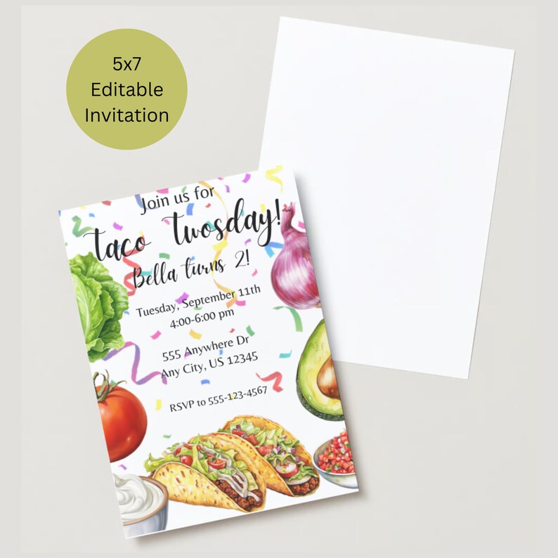 Taco Twosday Birthday Invitation Template, INSTANT DOWNLOAD, Editable ...