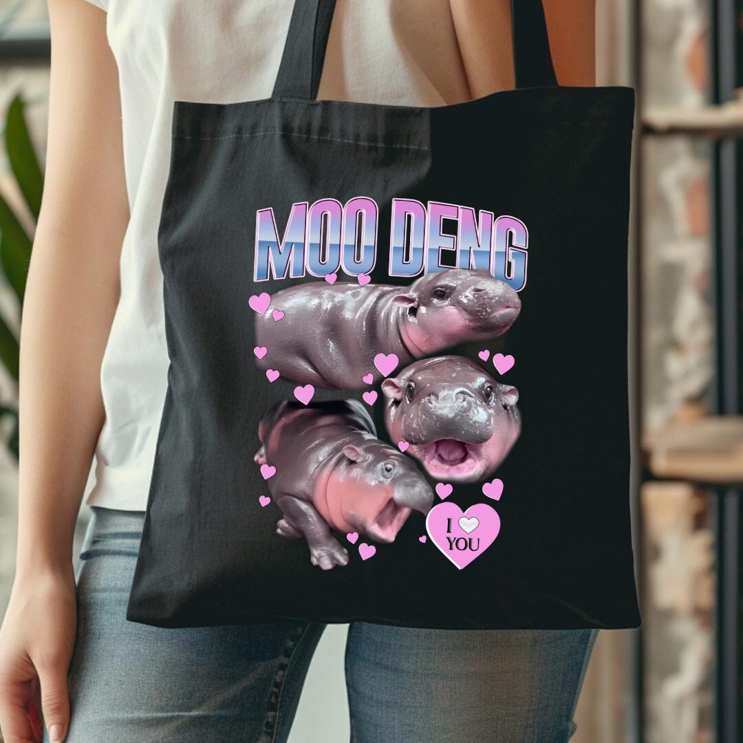 Moo Deng Tote Bag, Moo Deng Bag, Moo Deng Bootleg Bag, Funny Baby Hippo ...