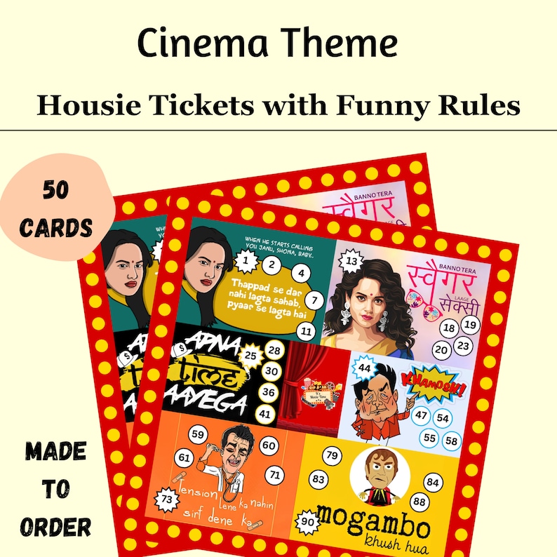 Housie Tickets for Ladies Kitty Party Games, 50 Movie Theme Tambola ...