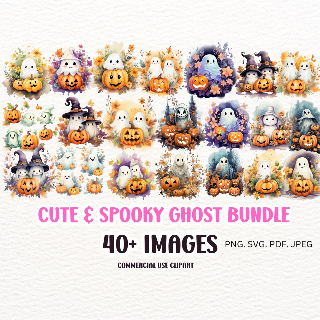 Halloween Little Ghost Clipart Bundles Watercolor Cute Ghost - Etsy ...