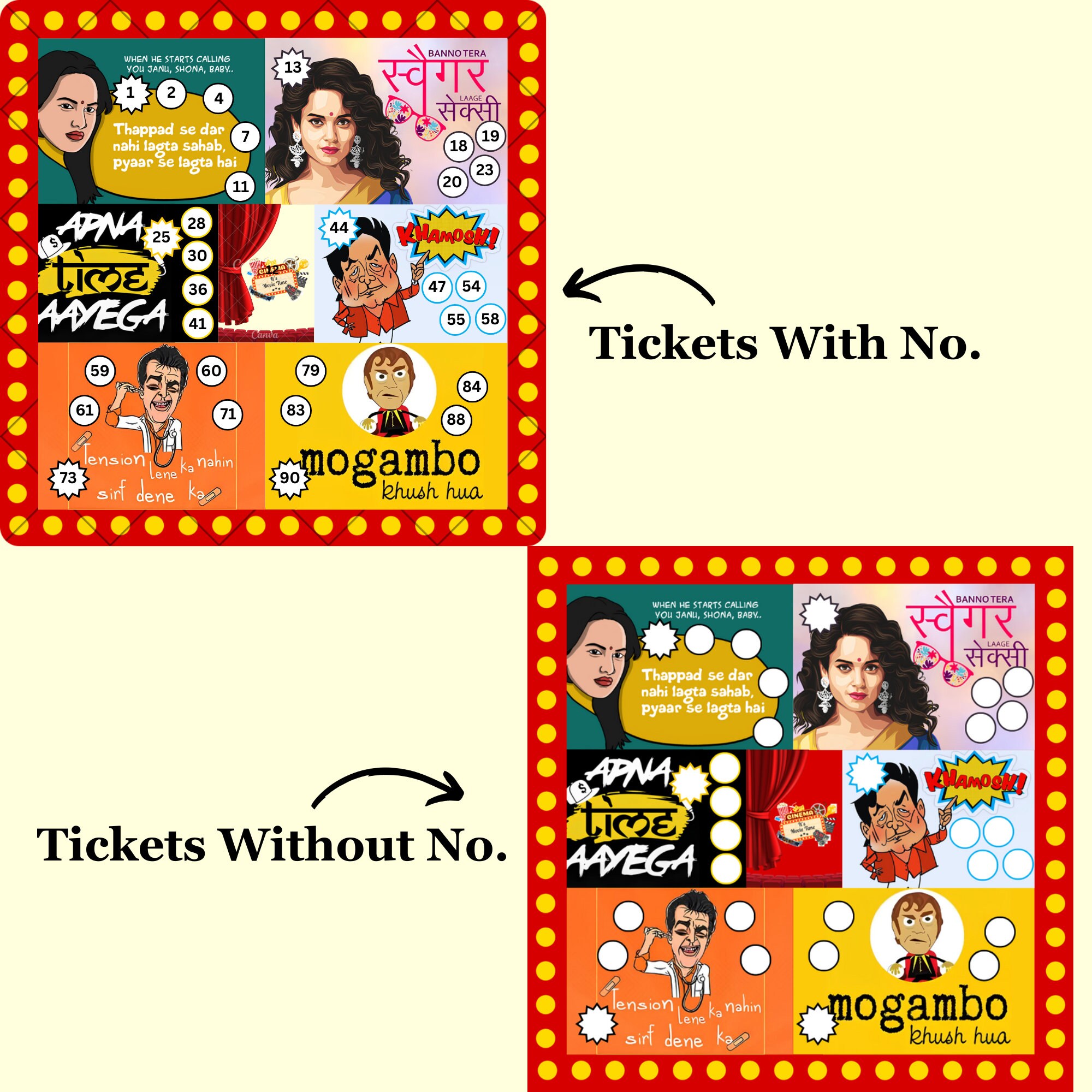 Housie Tickets for Ladies Kitty Party Games, 50 Movie Theme Tambola ...