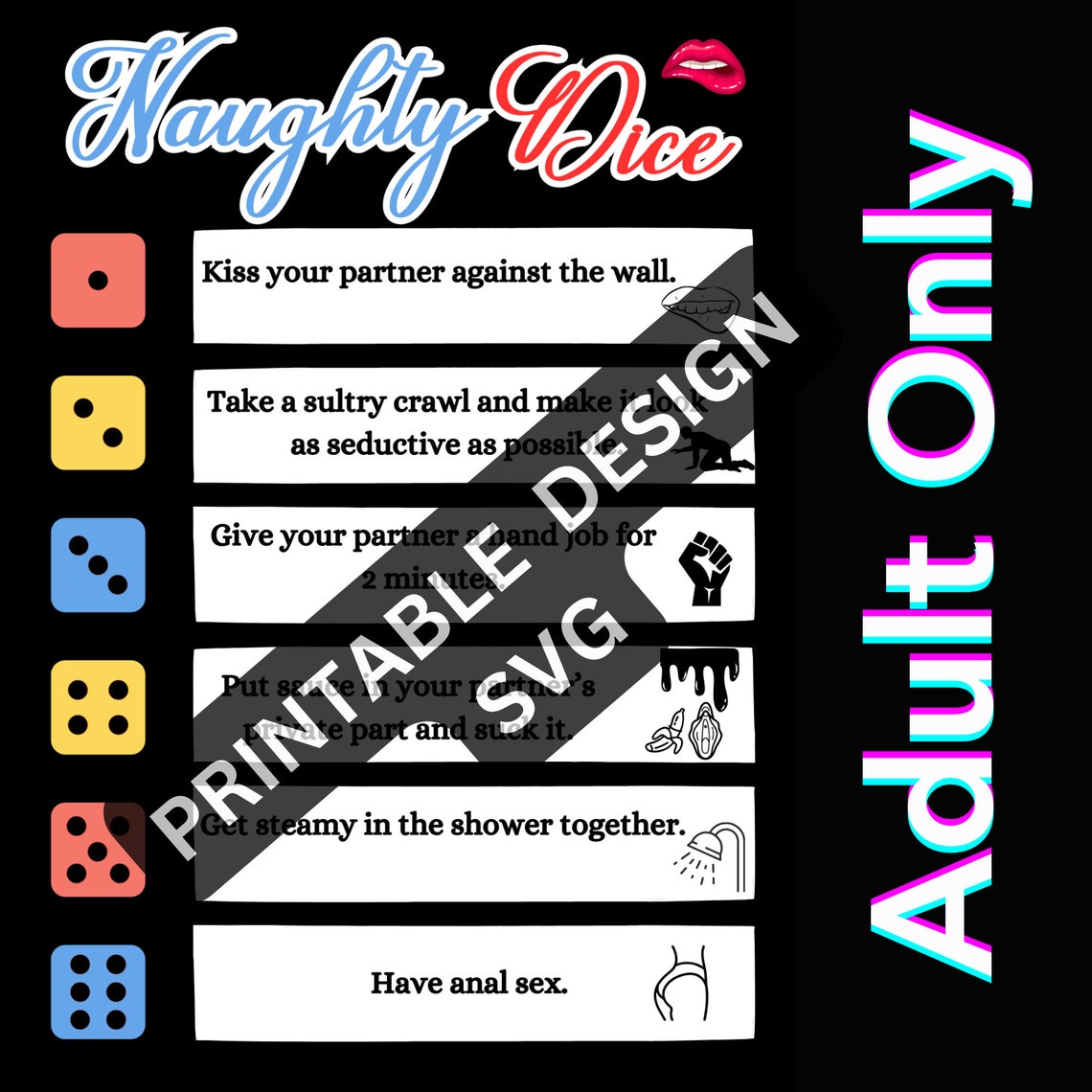 Couple Game, Set of 5 Dirty Dice Adult Game Cards Printable, Date Night ...