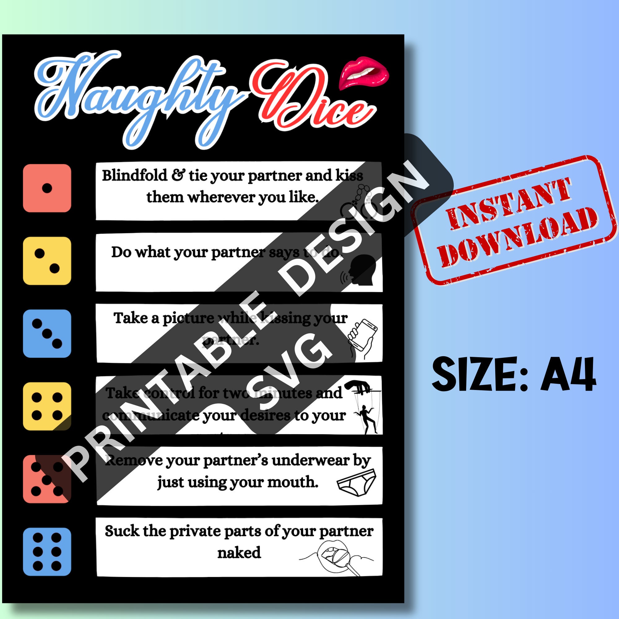 Couple Game, Set of 5 Dirty Dice Adult Game Cards Printable, Date Night ...