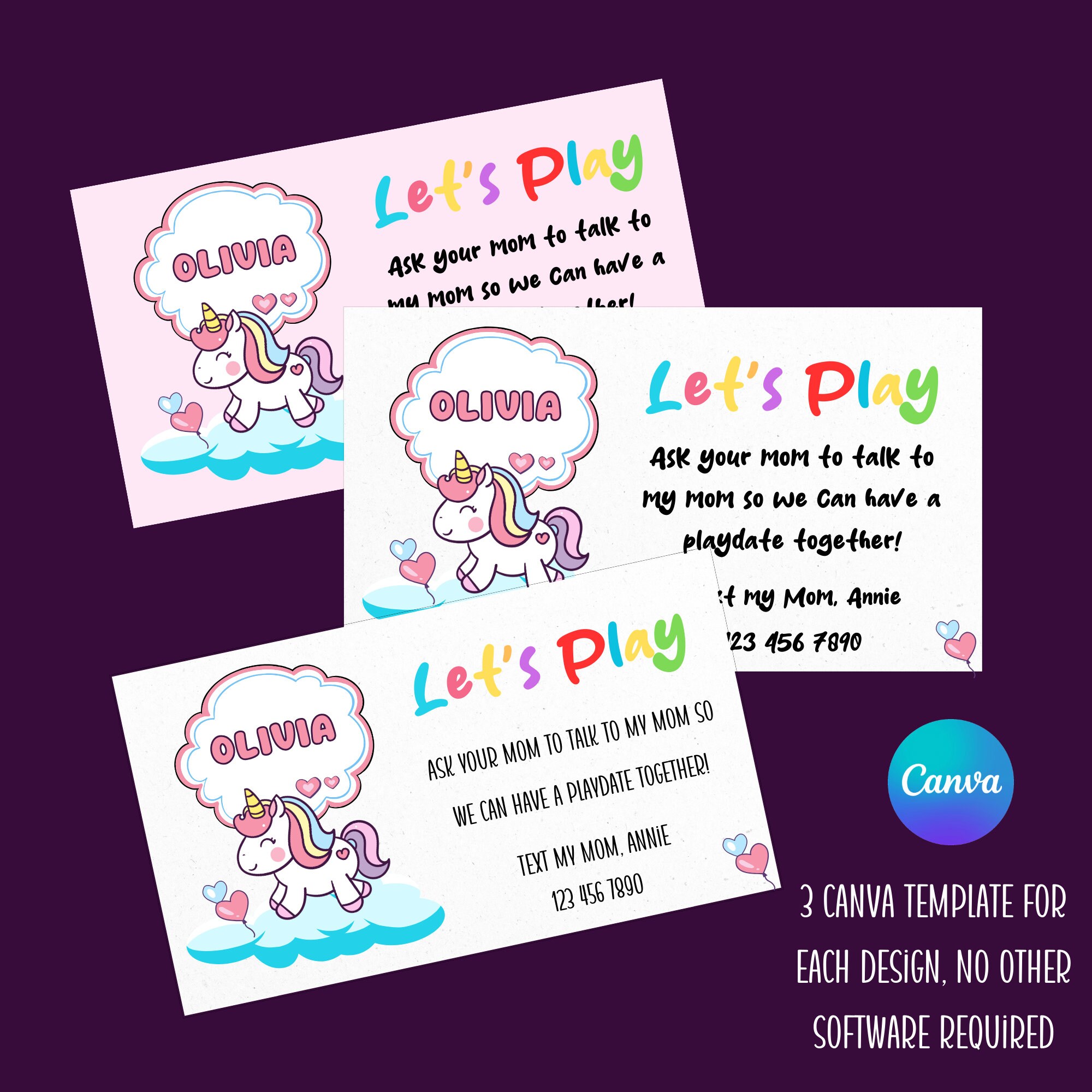 Editable Playdate Cards for Kids Mom Calling Card Play Date - Etsy