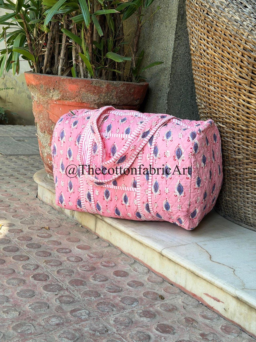 Floral Block Print Cotton Duffle Bag, Handmade Quilted Boho Duffel - Etsy