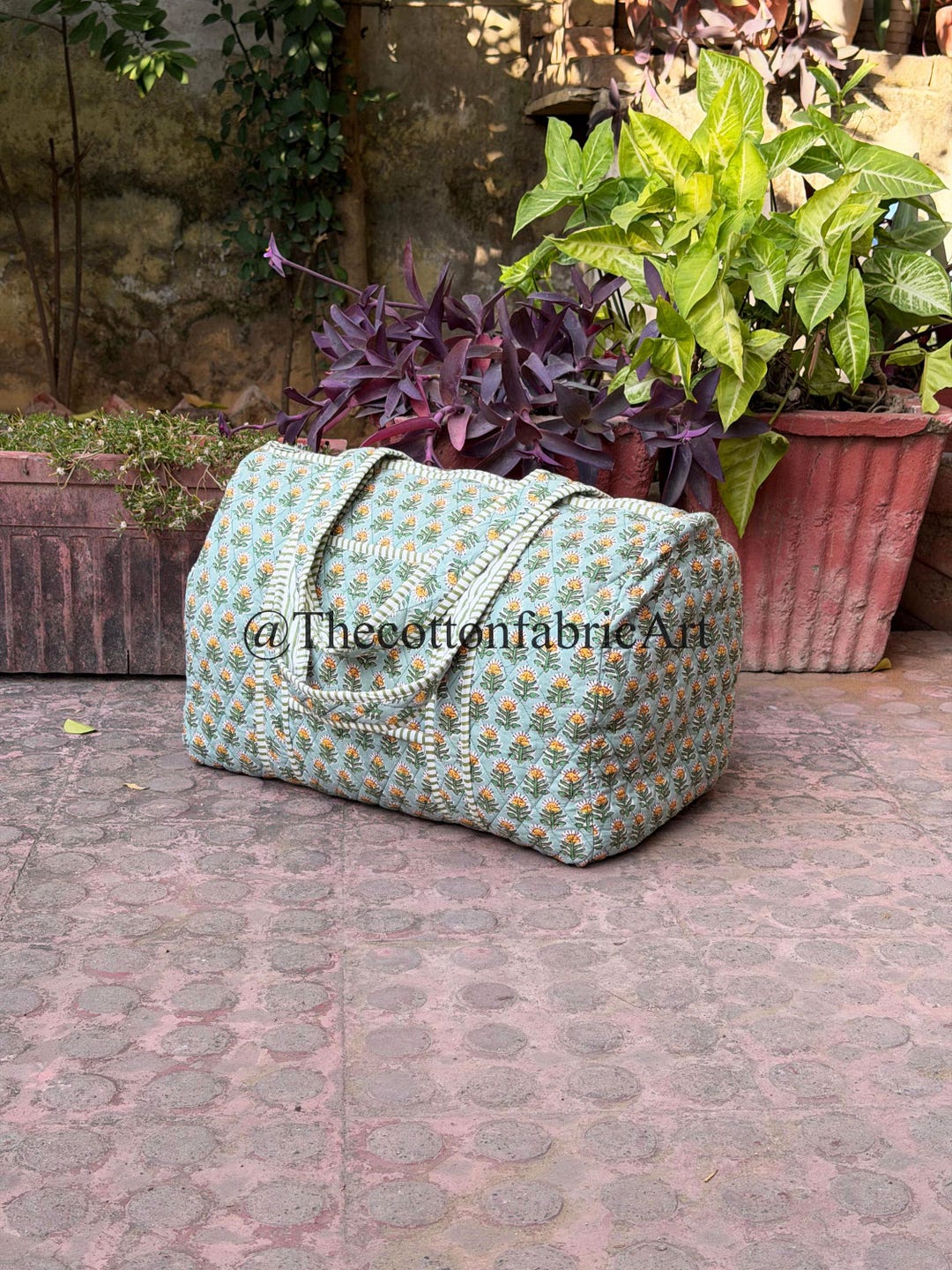 Floral Block Print Cotton Duffle Bag, Handmade Quilted Boho Duffel - Etsy