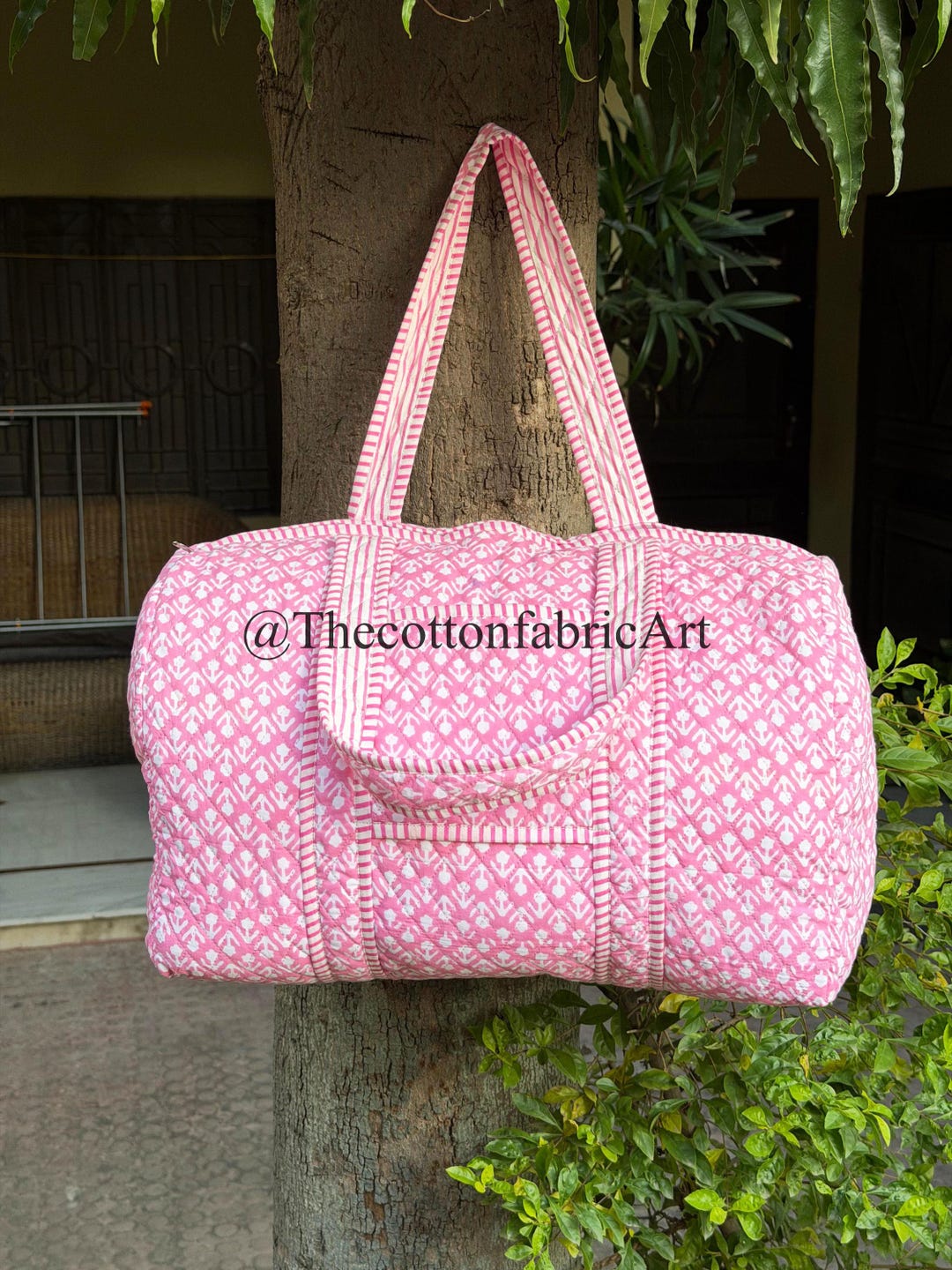 Floral Block Print Cotton Duffle Bag, Handmade Quilted Boho Duffel - Etsy