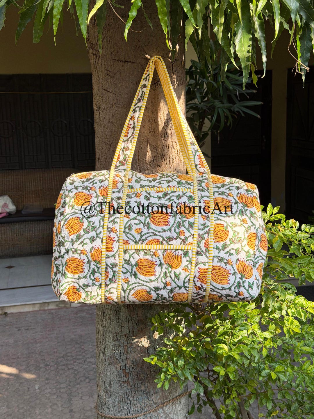 Floral Block Print Cotton Duffle Bag, Handmade Quilted Boho Duffel - Etsy