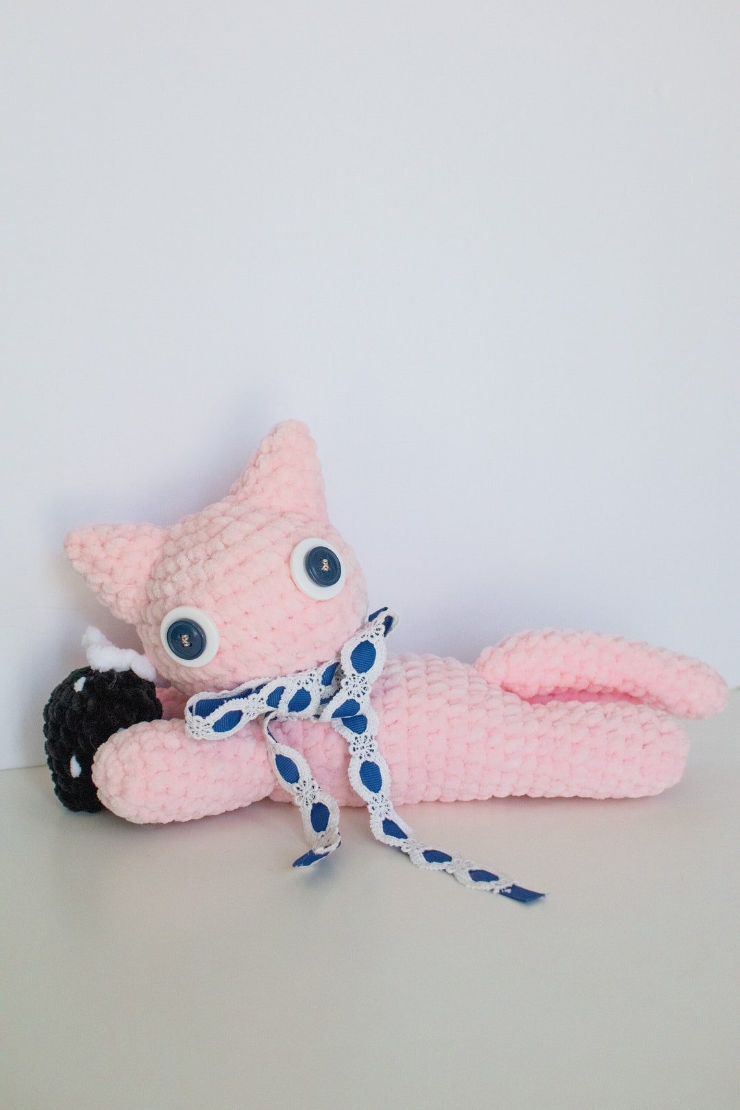 Baby Pink Buttons the Misfit Cat Crochet Plushie Amigurumi Stuffed ...